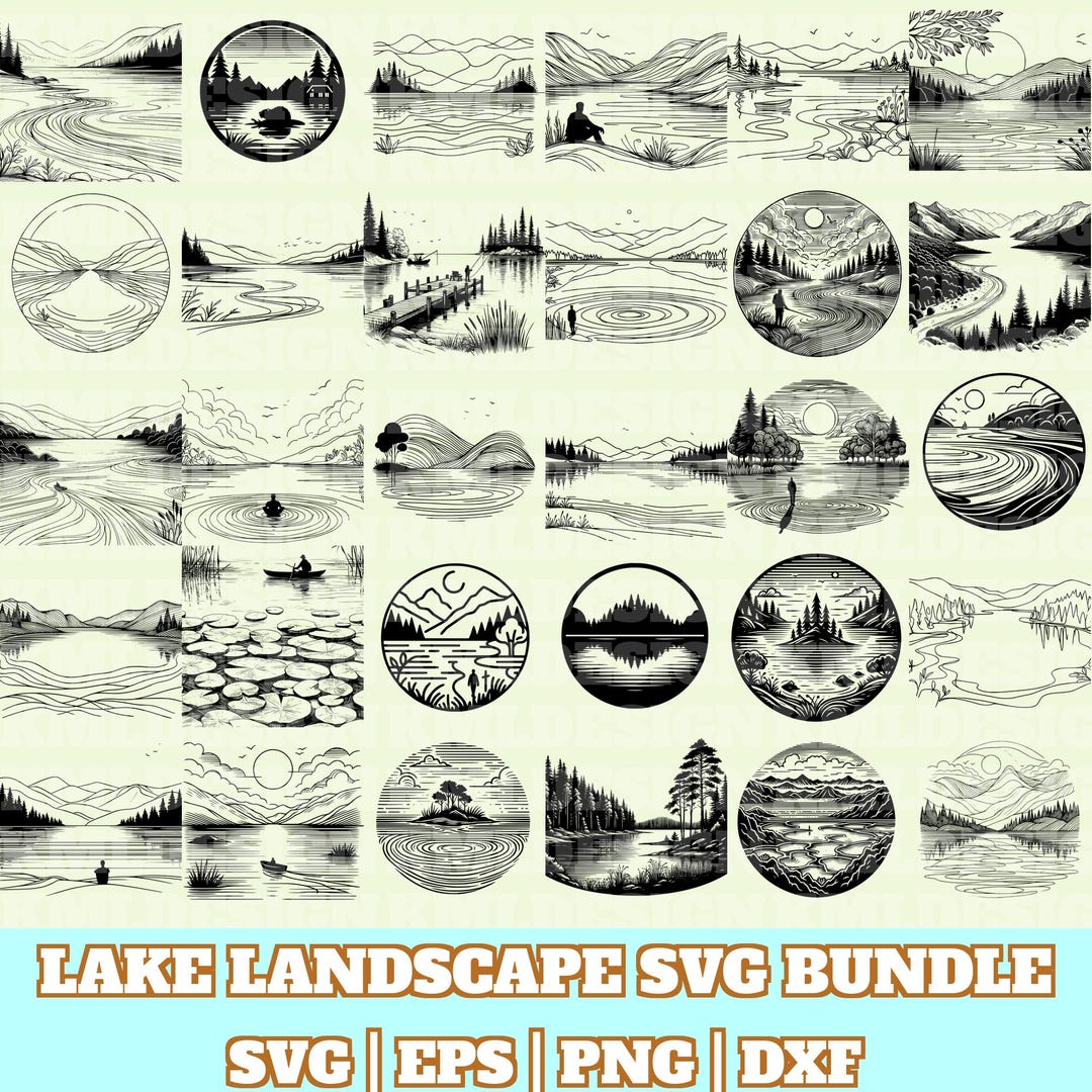 Lake Landscape Svg Bundle, Lake Landscape Vector, Lake Landscape ...