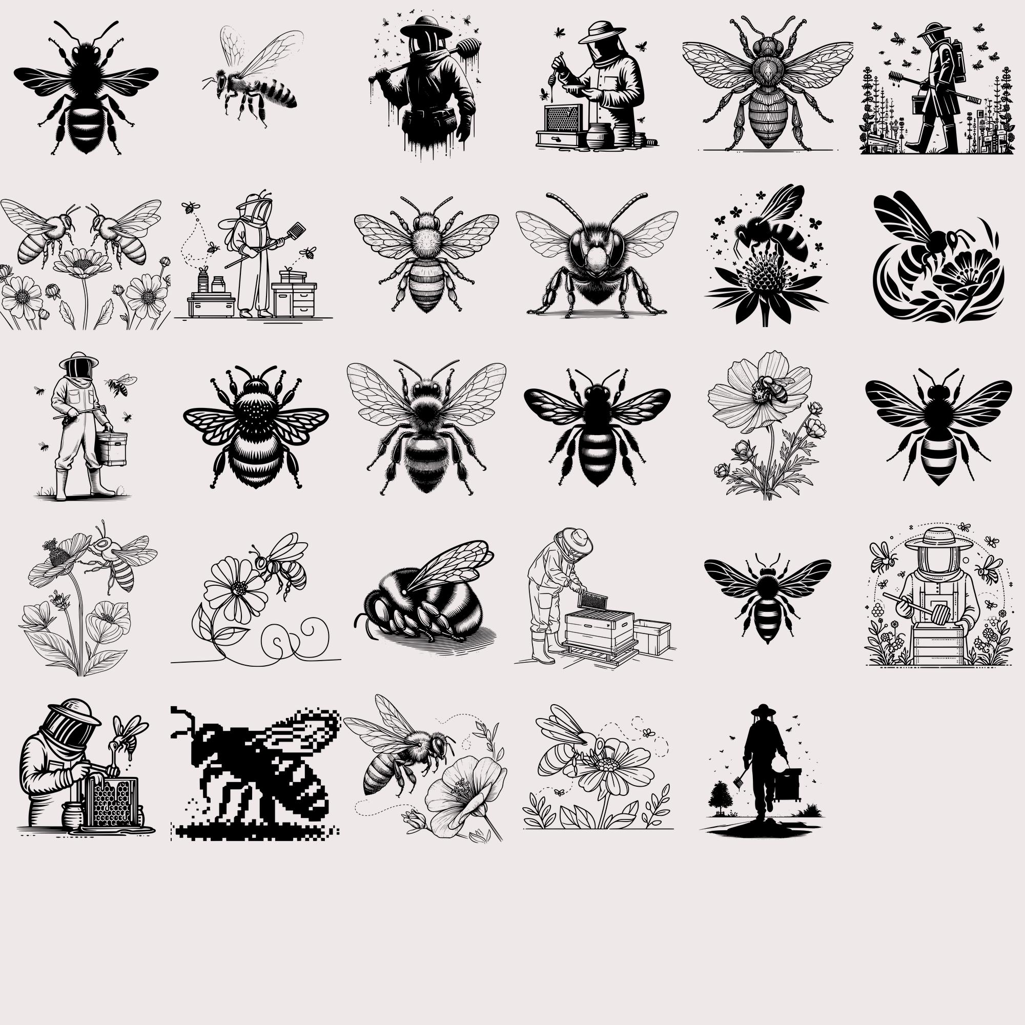 Honey Bee Svg Bundle, Bee and Flower Vector, Honey Bee Silhouette ...