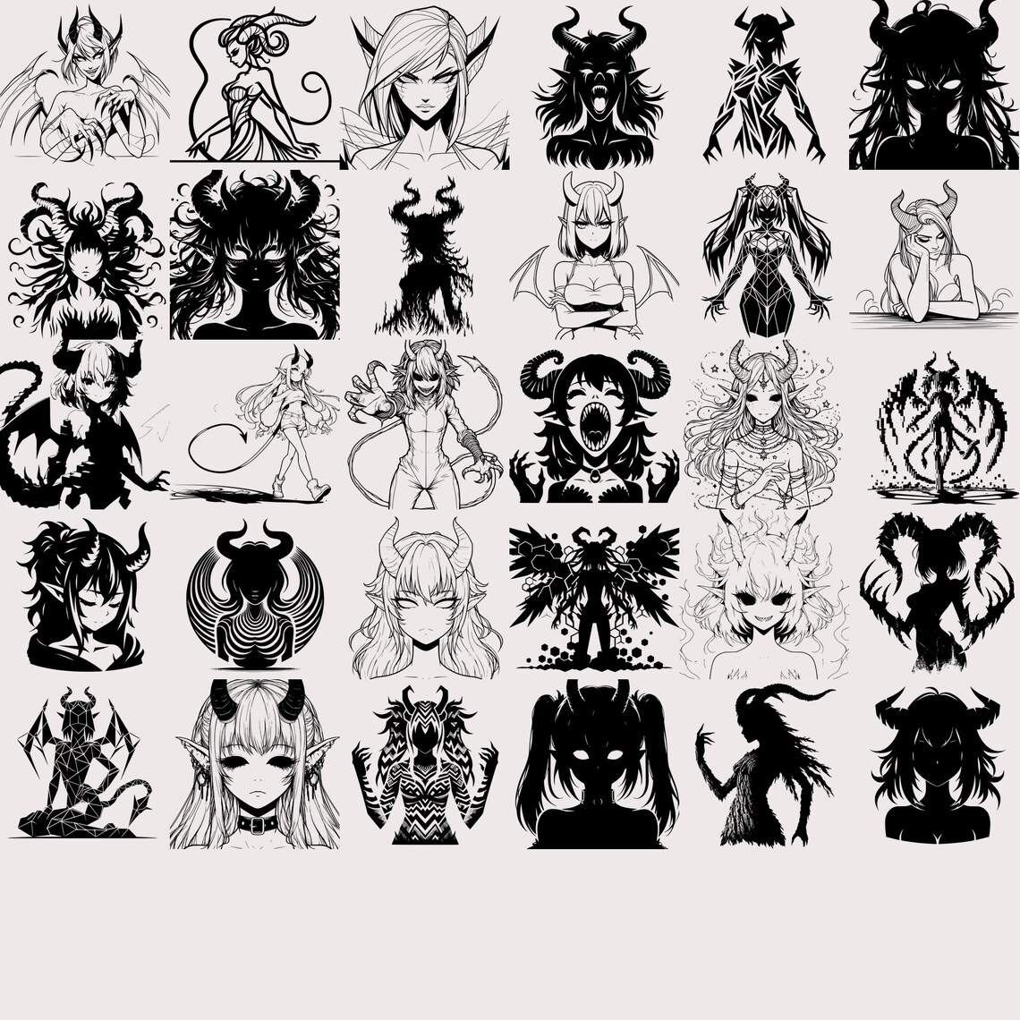 Demon Girl Svg Bundle, Demon Girl Vector, Demon Girl Silhouette, Demon ...