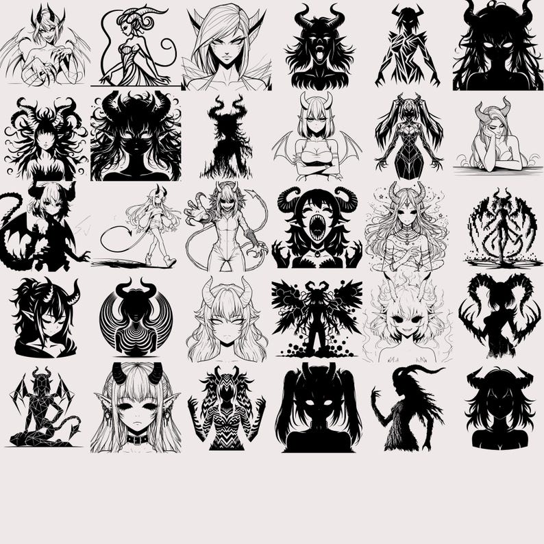 Demon Girl Svg Bundle, Demon Girl Vector, Demon Girl Silhouette, Demon ...