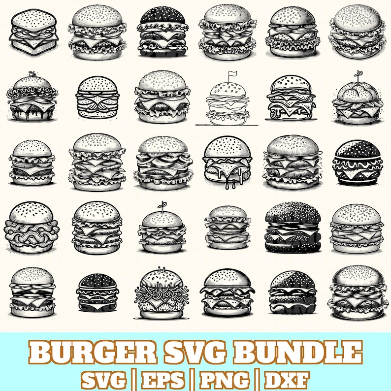 Burger Svg Bundle, Burger Vector, Burger Silhouette, Burger Svg PNG Eps ...