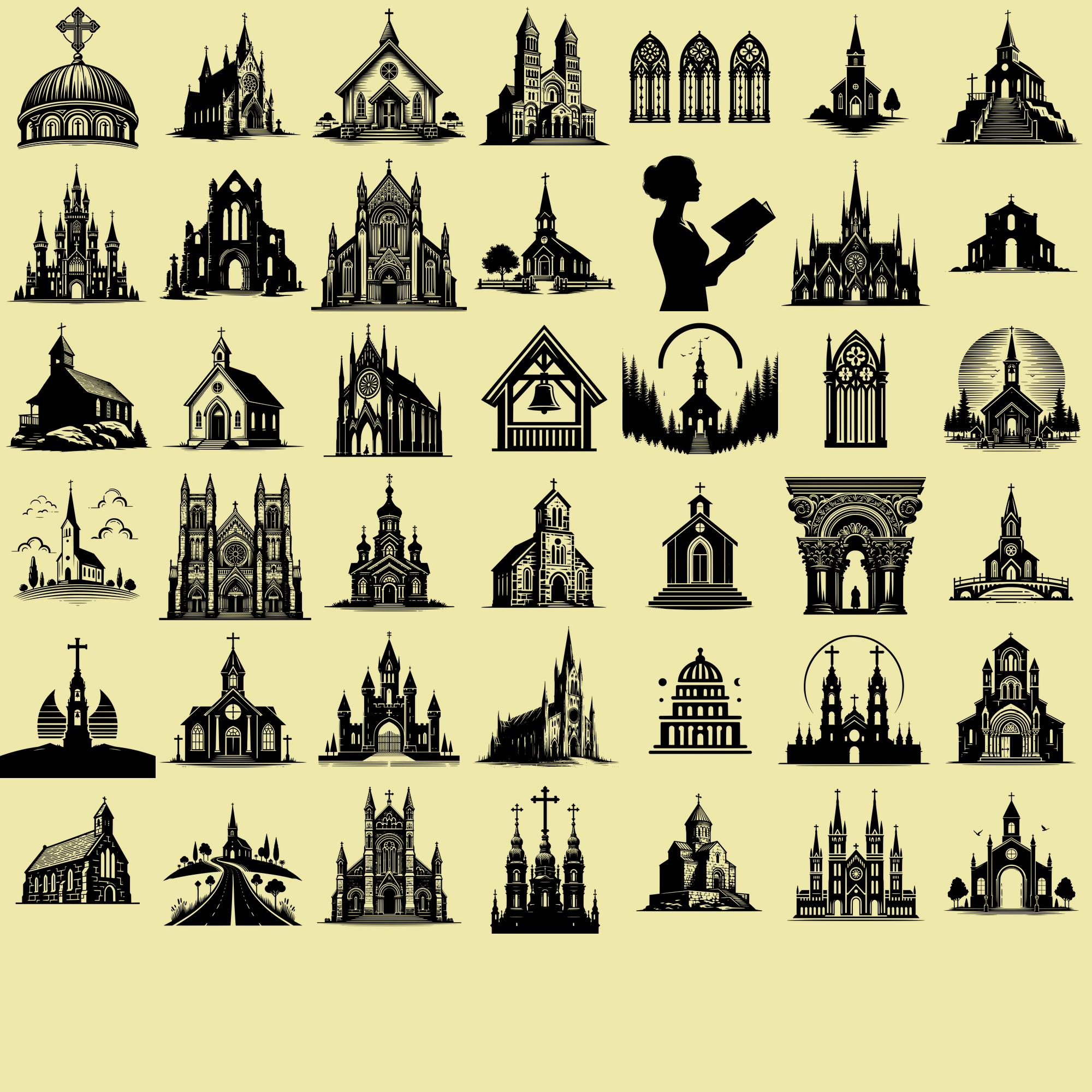 Church Svg Bundle, Gothic Cathedral Silhouette, Church House Vector ...