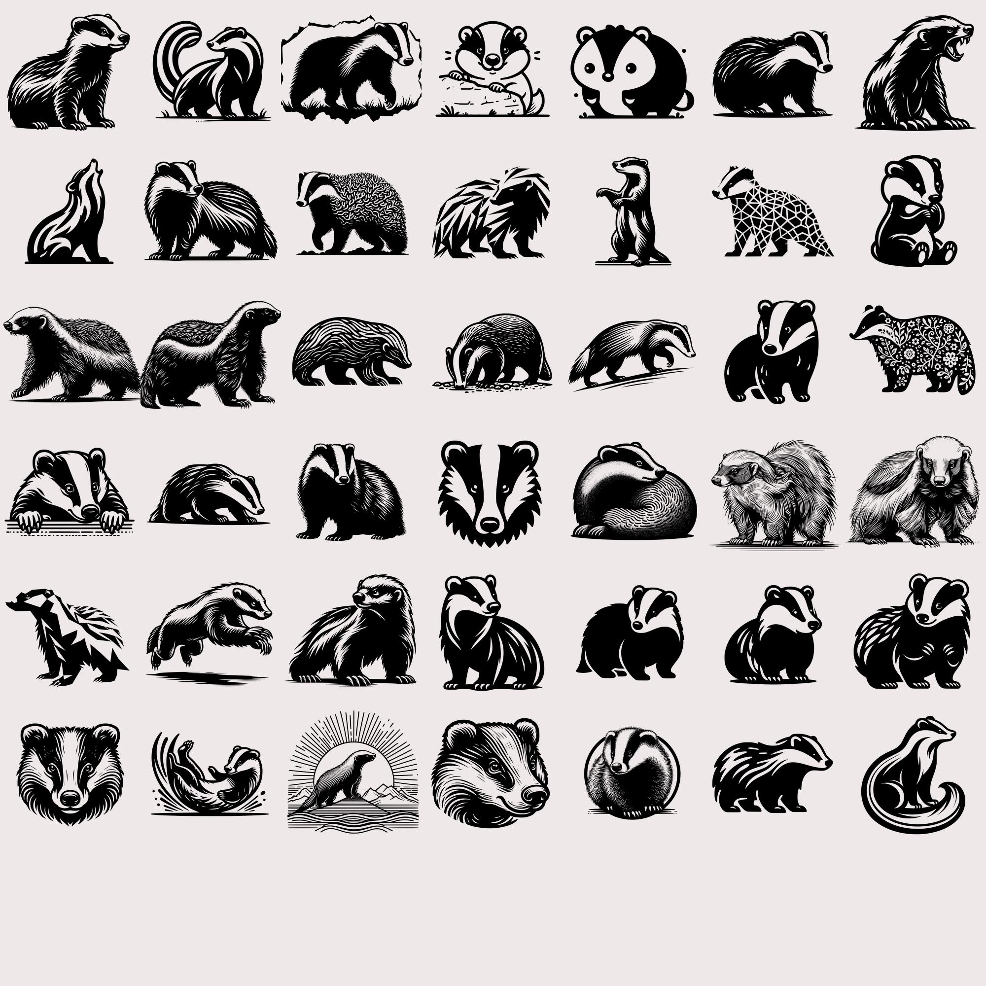 Badger Svg Bundle, Honey Badger Vector, Badger Silhouette, Badger ...