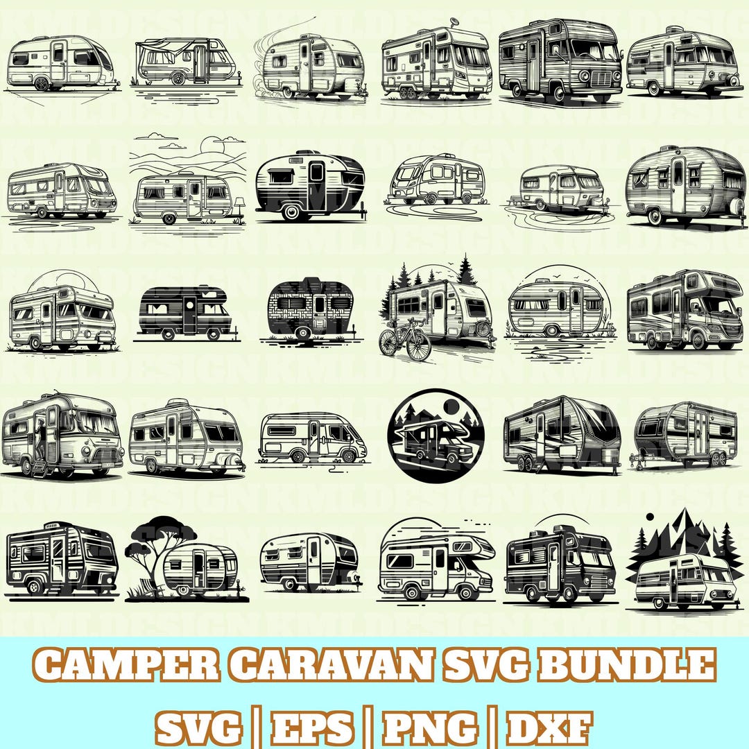 Camper Caravan Svg Bundle, Caravan Vector, Camper Caravan Silhouette ...