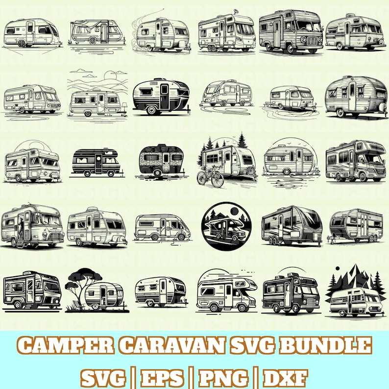 Camper Caravan Svg Bundle, Caravan Vector, Camper Caravan Silhouette ...