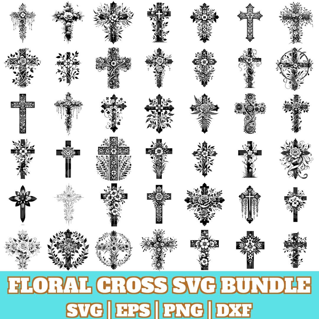 Floral Cross Svg Bundle, Floral Faith Svg, Cross With Flowers SVG ...