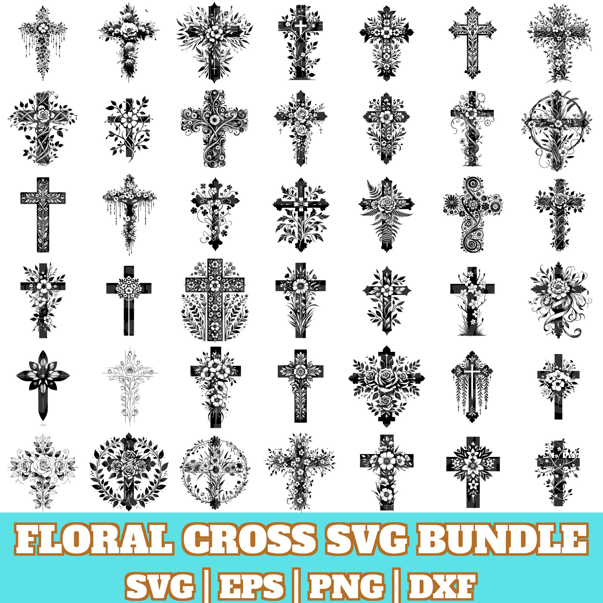 Floral Cross Svg Bundle, Floral Faith Svg, Cross With Flowers SVG ...