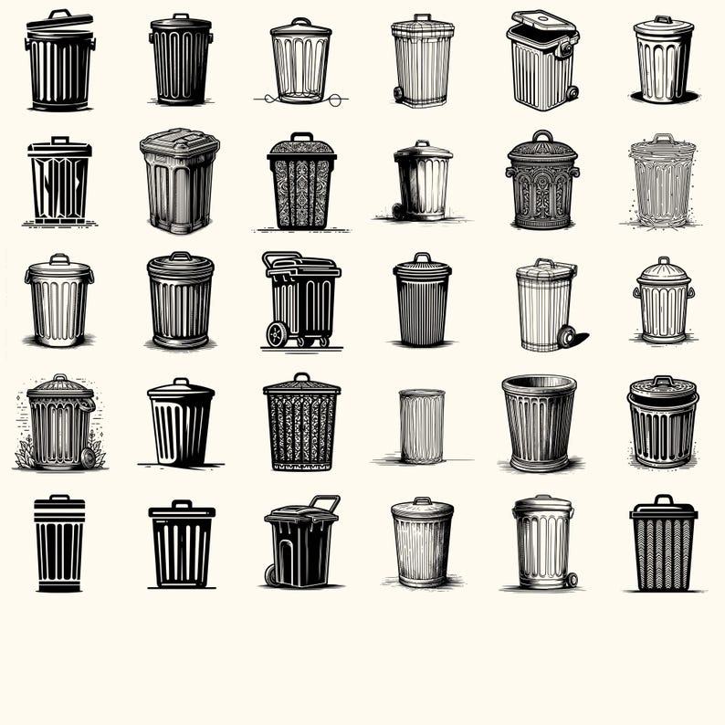 Trash Can Svg Bundle, Trash Can Vector, Trash Can Silhouette, Trash Can ...