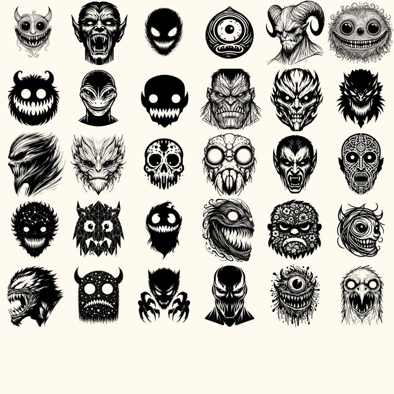 Monster Face Svg Bundle, Monster Face Vector, Monster Face Silhouette ...