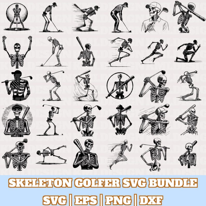 Skeleton Golfer Svg Bundle, Skeleton Golfer Vector, Skeleton Player ...