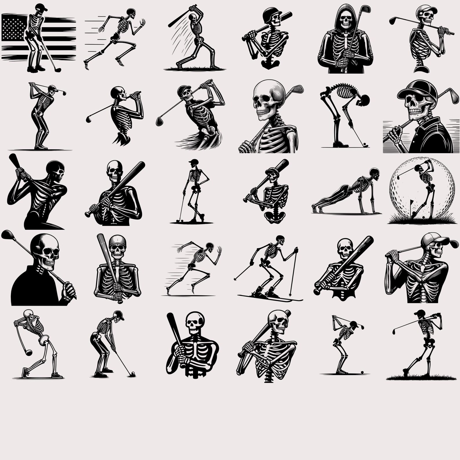 Skeleton Golfer Svg Bundle, Skeleton Golfer Vector, Skeleton Player ...