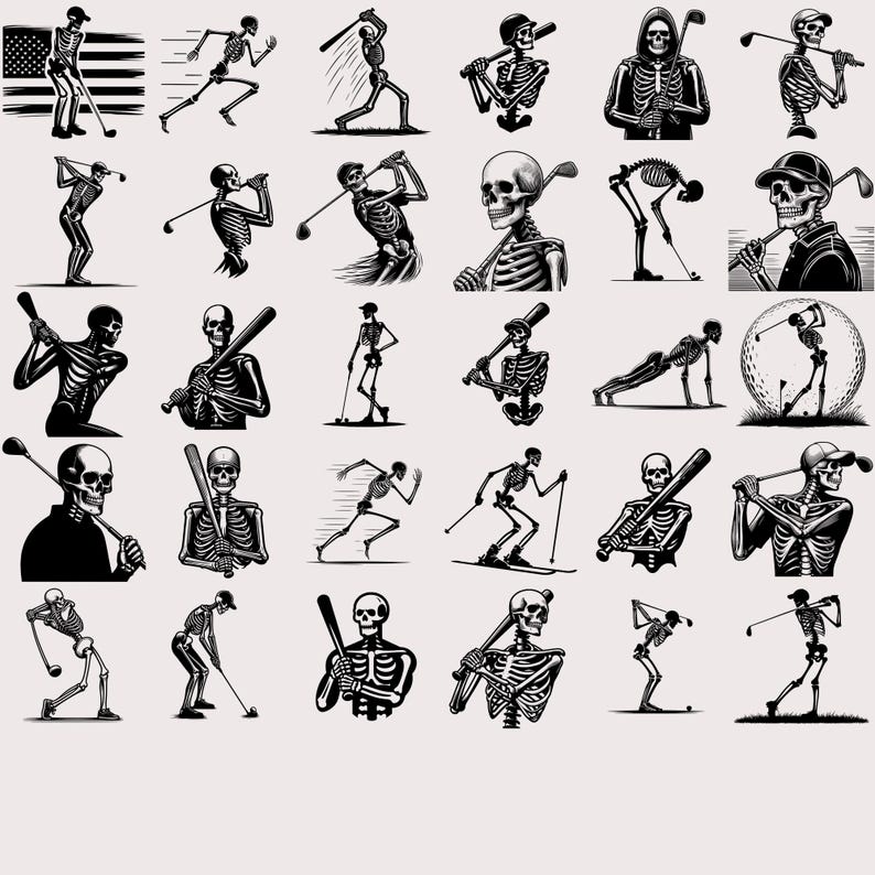 Skeleton Golfer Svg Bundle, Skeleton Golfer Vector, Skeleton Player ...