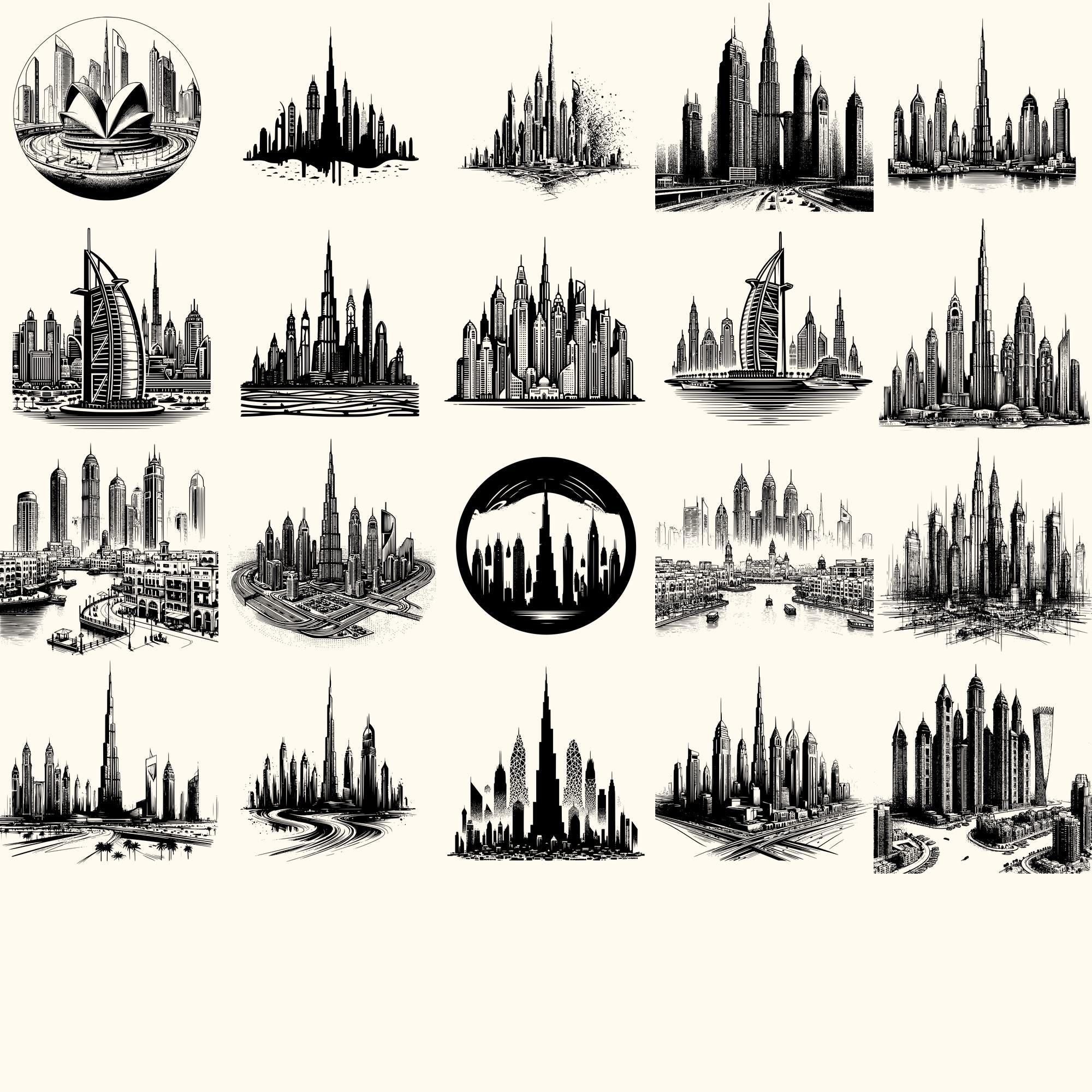 Dubai Skyline Svg Bundle, Dubai Skyline Vector Silhouette, Dubai ...