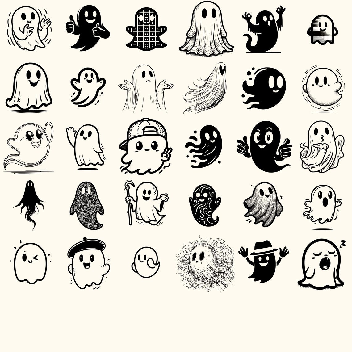 Ghost Svg Bundle, Cartoon Ghost Vector, Cartoon Ghost Silhouette ...