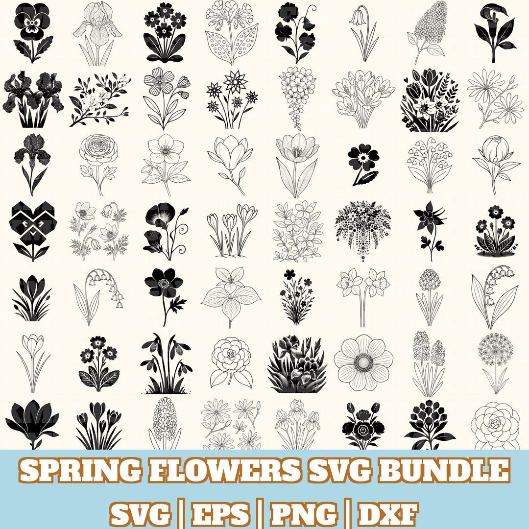 Spring Flowers Svg Bundle, Flower Vector, Flower Silhouette, Spring ...