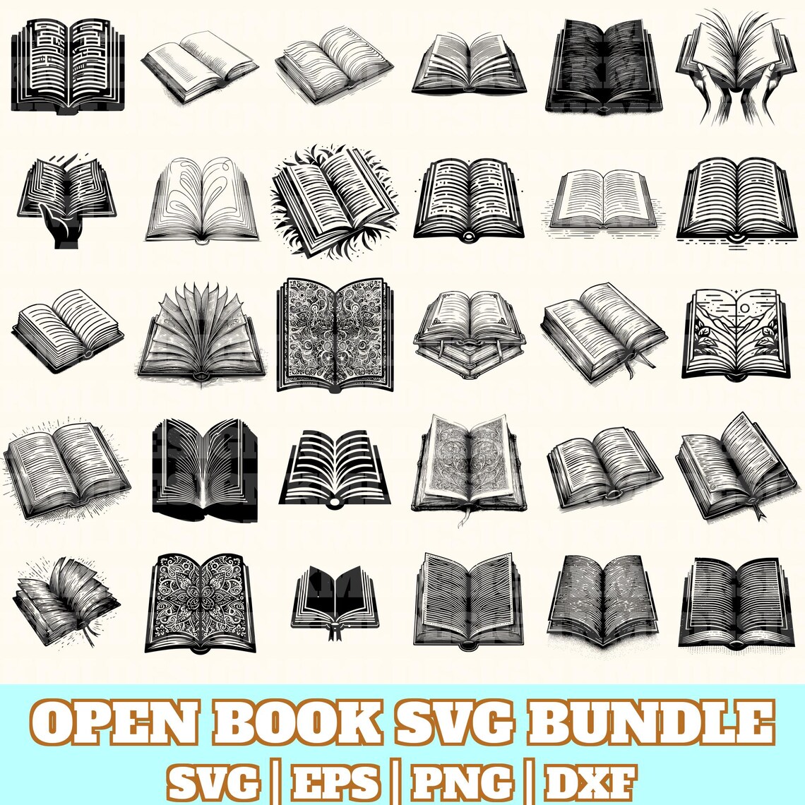 Open Book Svg Bundle, Library Book Vector, Open Book Silhouette, Open ...