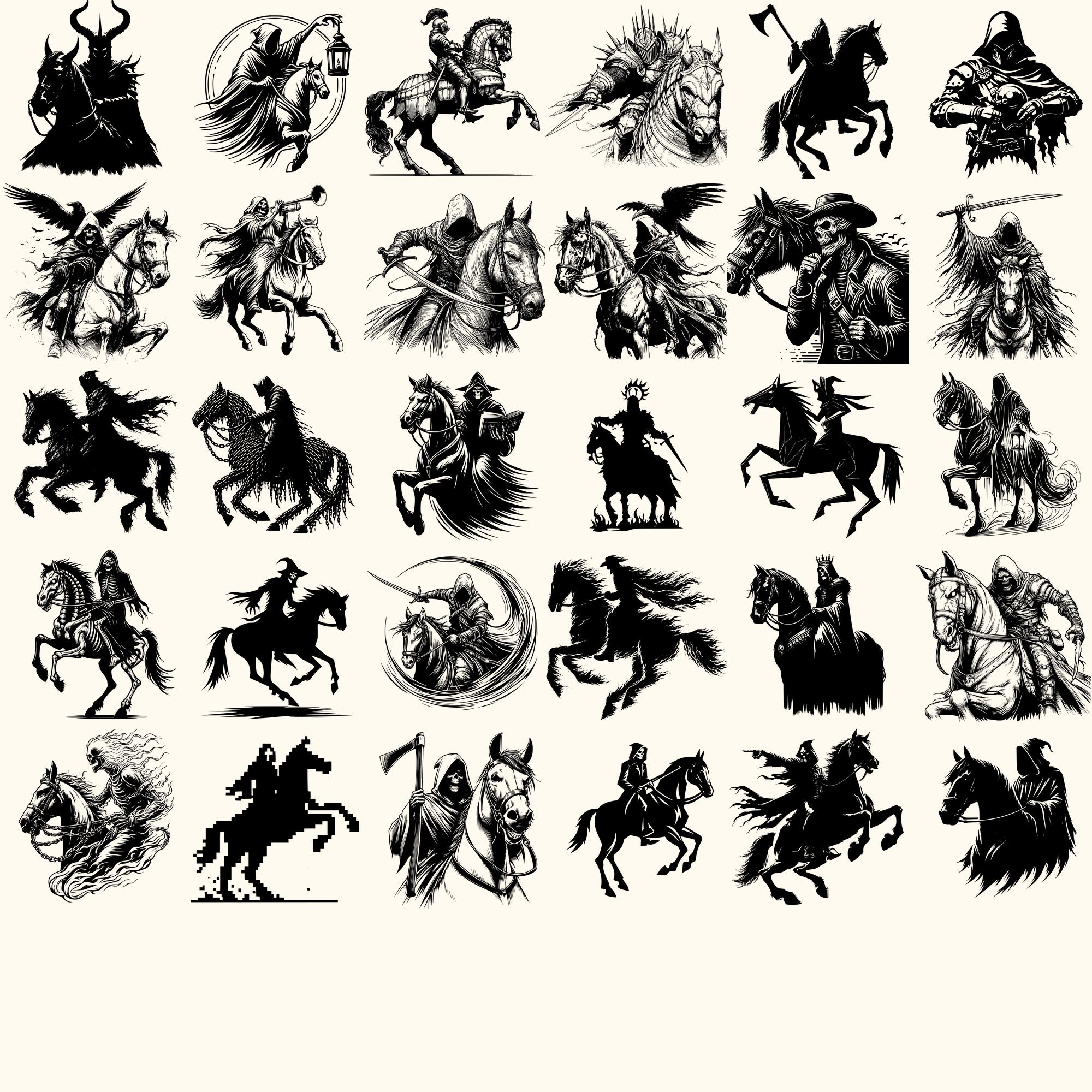 Scary Horseman Svg Bundle, Scary Horseman Vector Silhouette, Scary ...