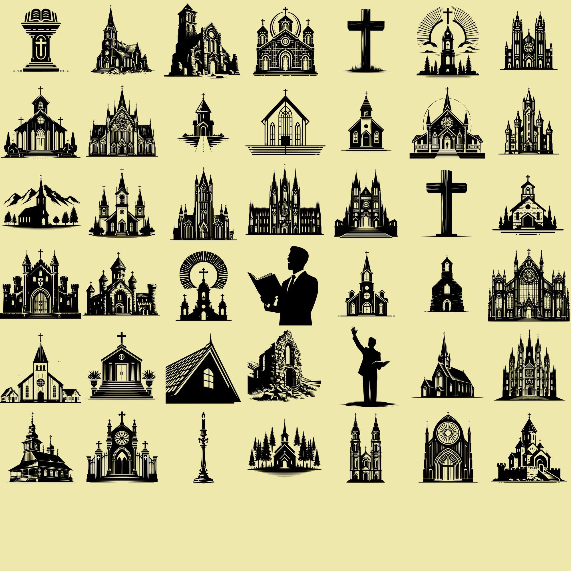 Church Svg Bundle, Gothic Cathedral Silhouette, Church House Vector ...