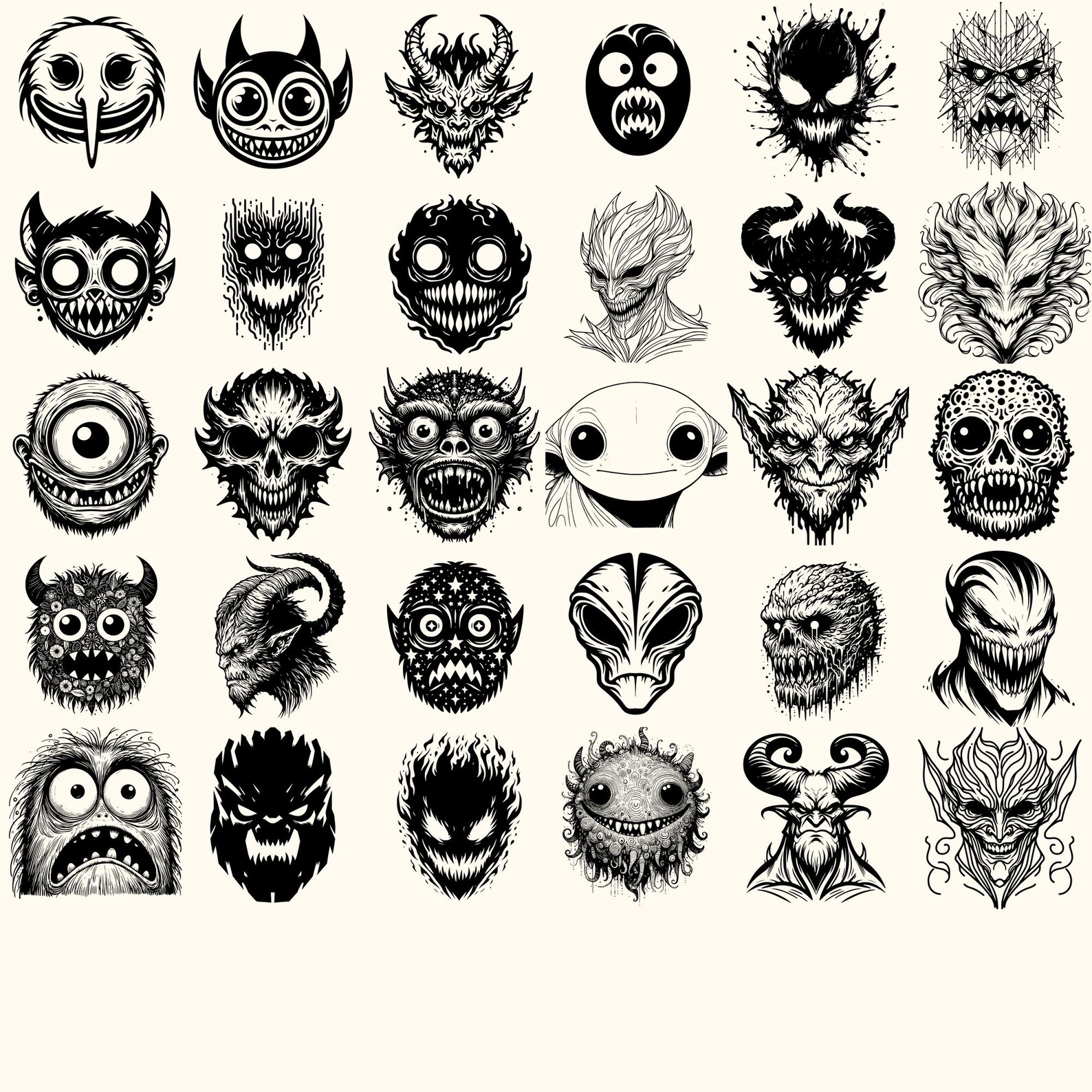 Monster Face Svg Bundle, Monster Face Vector, Monster Face Silhouette ...