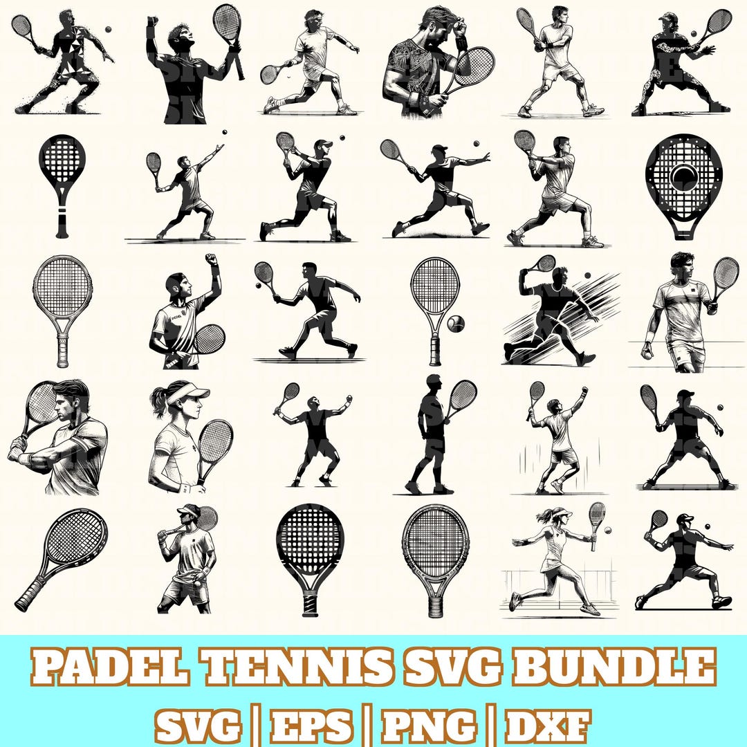 Tennis Svg Bundle, Padel Tennis Vector, Padel Tennis Silhouette, Padel ...