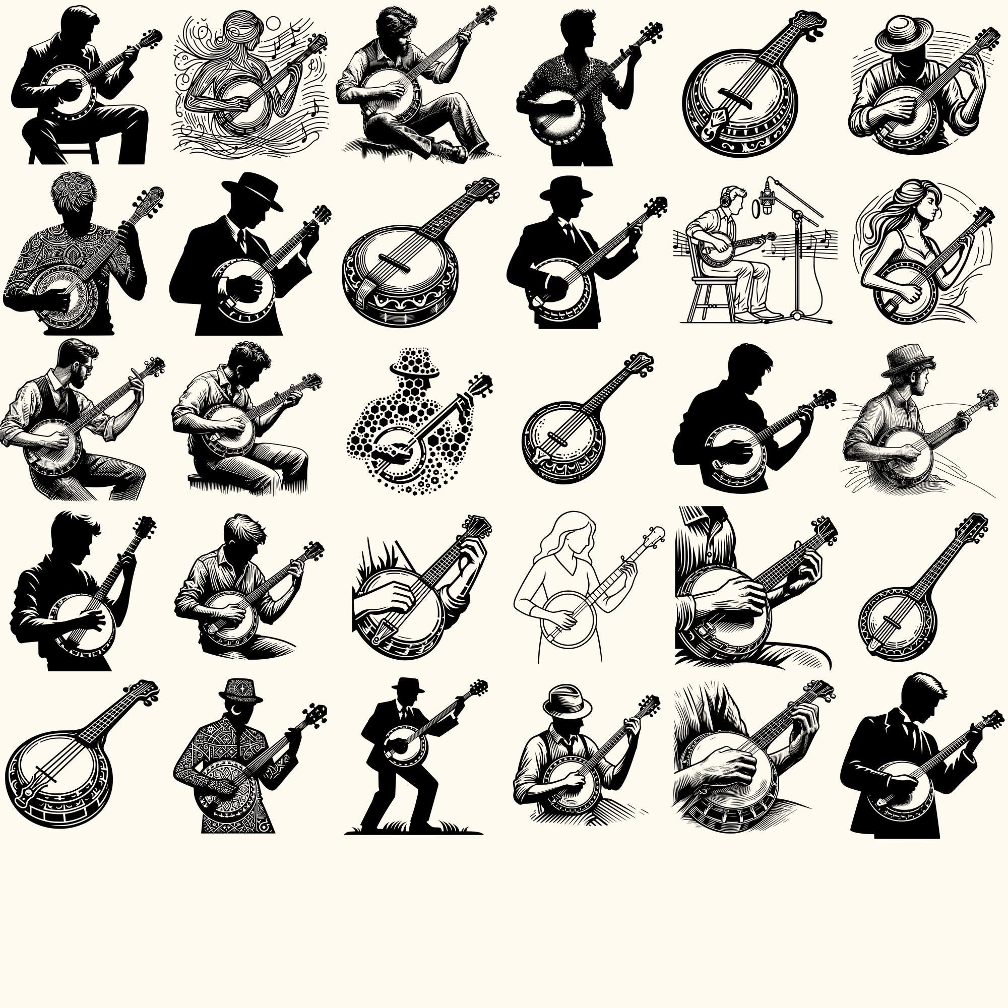 Banjo Svg Bundle, Banjo Vector Silhouette, Banjo Svg PNG Eps Dxf ...