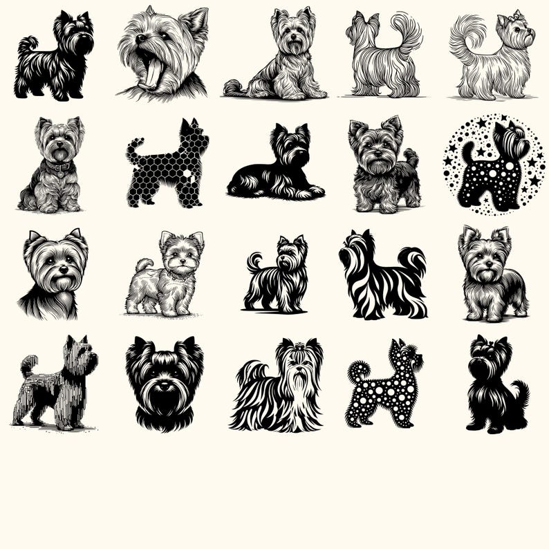 Yorkshire Terrier Svg Bundle, Yorkshire Terrier Vector Silhouette ...