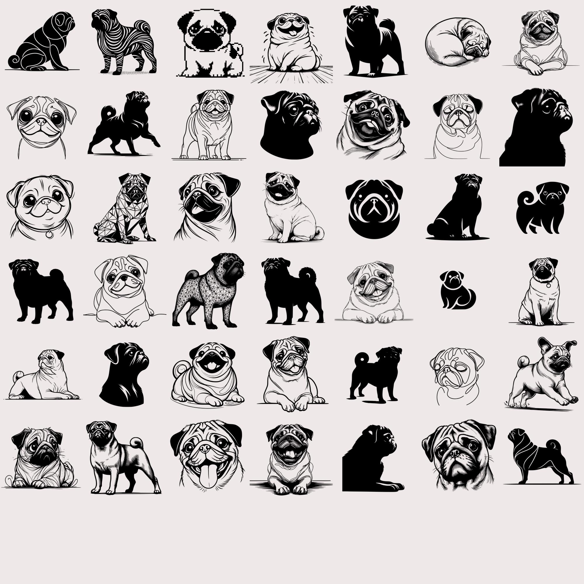 Pug Dog Svg Bundle, Pug Dog Vector, Pug Dog Silhouette, Cute Pug Dog ...