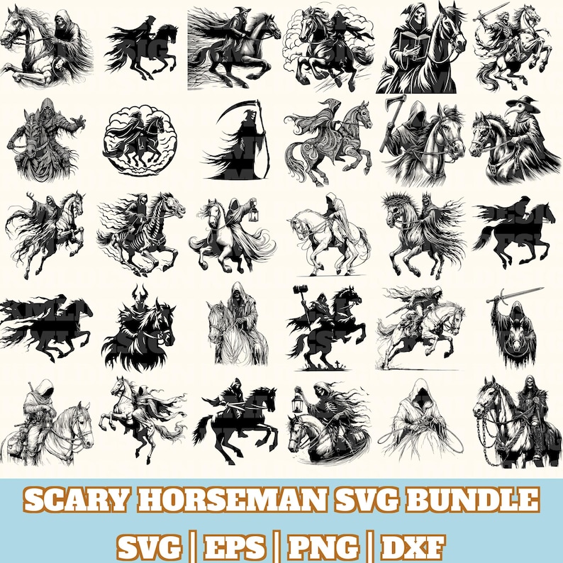 Scary Horseman Svg Bundle, Scary Horseman Vector Silhouette, Scary ...