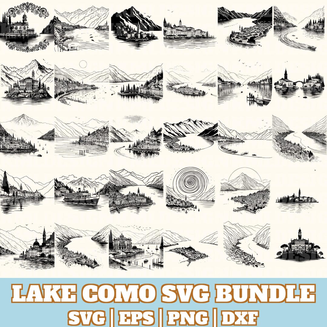Lake Como Bellagio Lombardy Svg Bundle, Lake Como Vector Silhouette ...