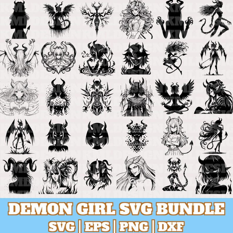 Demon Girl Svg Bundle, Demon Girl Vector, Demon Girl Silhouette, Demon ...