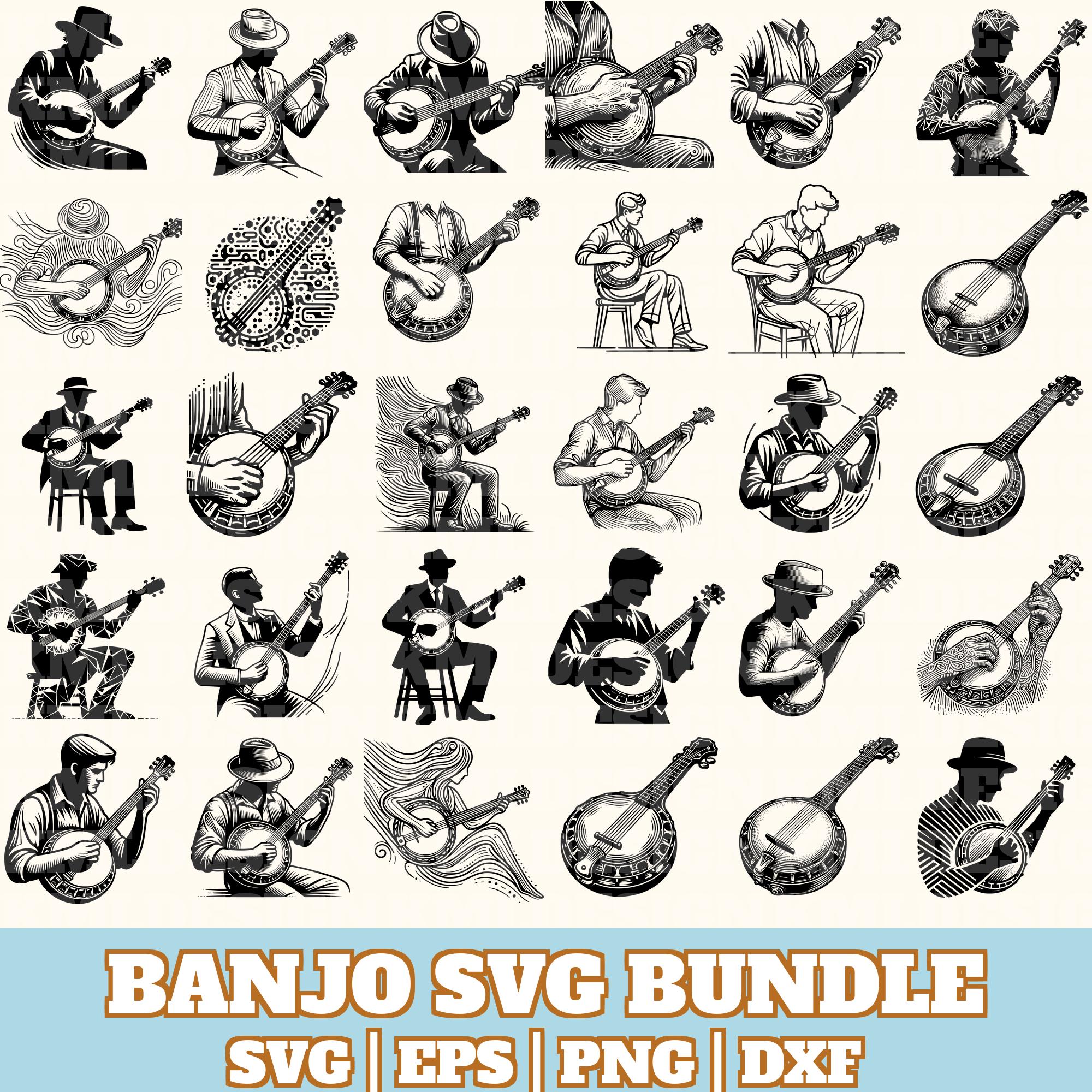 Banjo Svg Bundle, Banjo Vector Silhouette, Banjo Svg PNG Eps Dxf ...