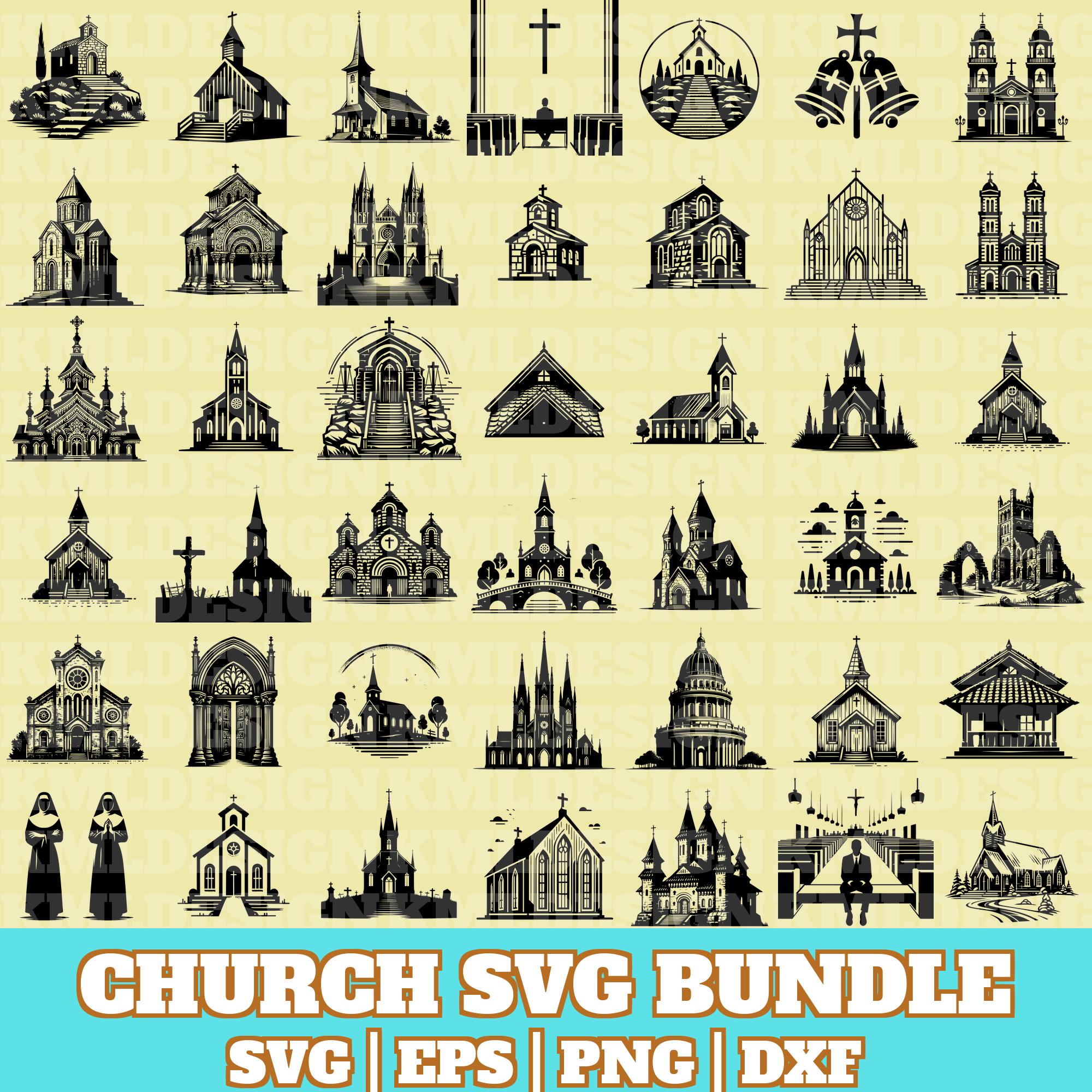 Church Svg Bundle, Gothic Cathedral Silhouette, Church House Vector ...