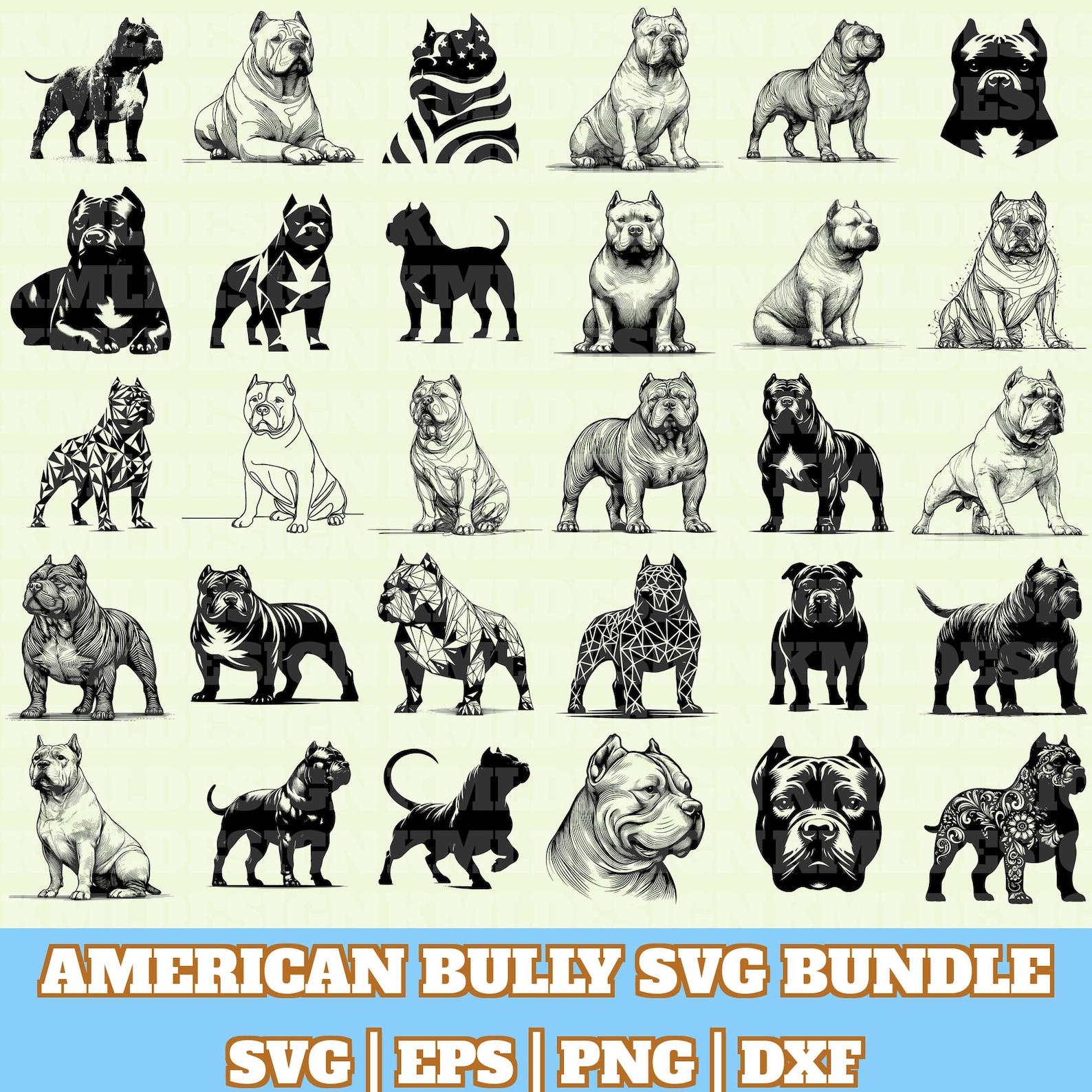 American Bully Svg Bundle, American Bully Puppy Vector, the American ...