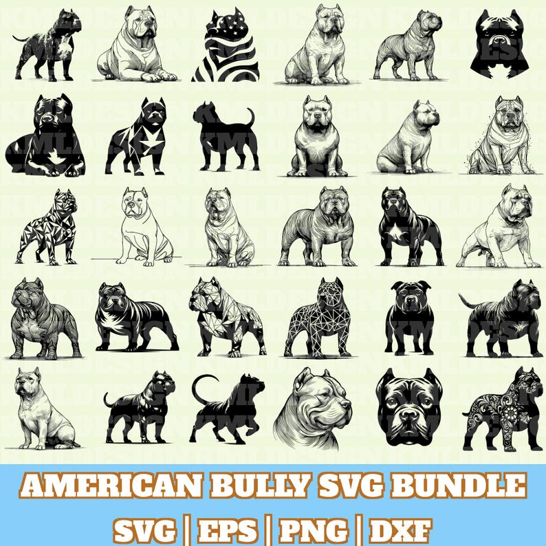 American Bully Svg Bundle, American Bully Puppy Vector, the American ...