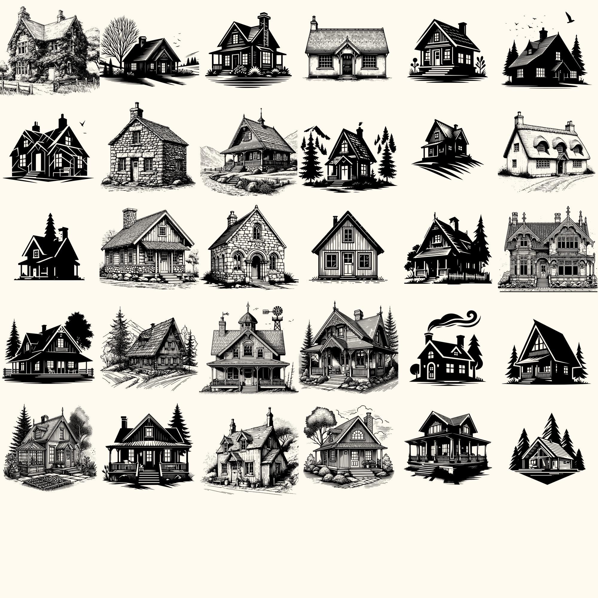 Cottage Svg Bundle, Cottage Vector, Cottage Silhouette, Cottage Svg PNG ...