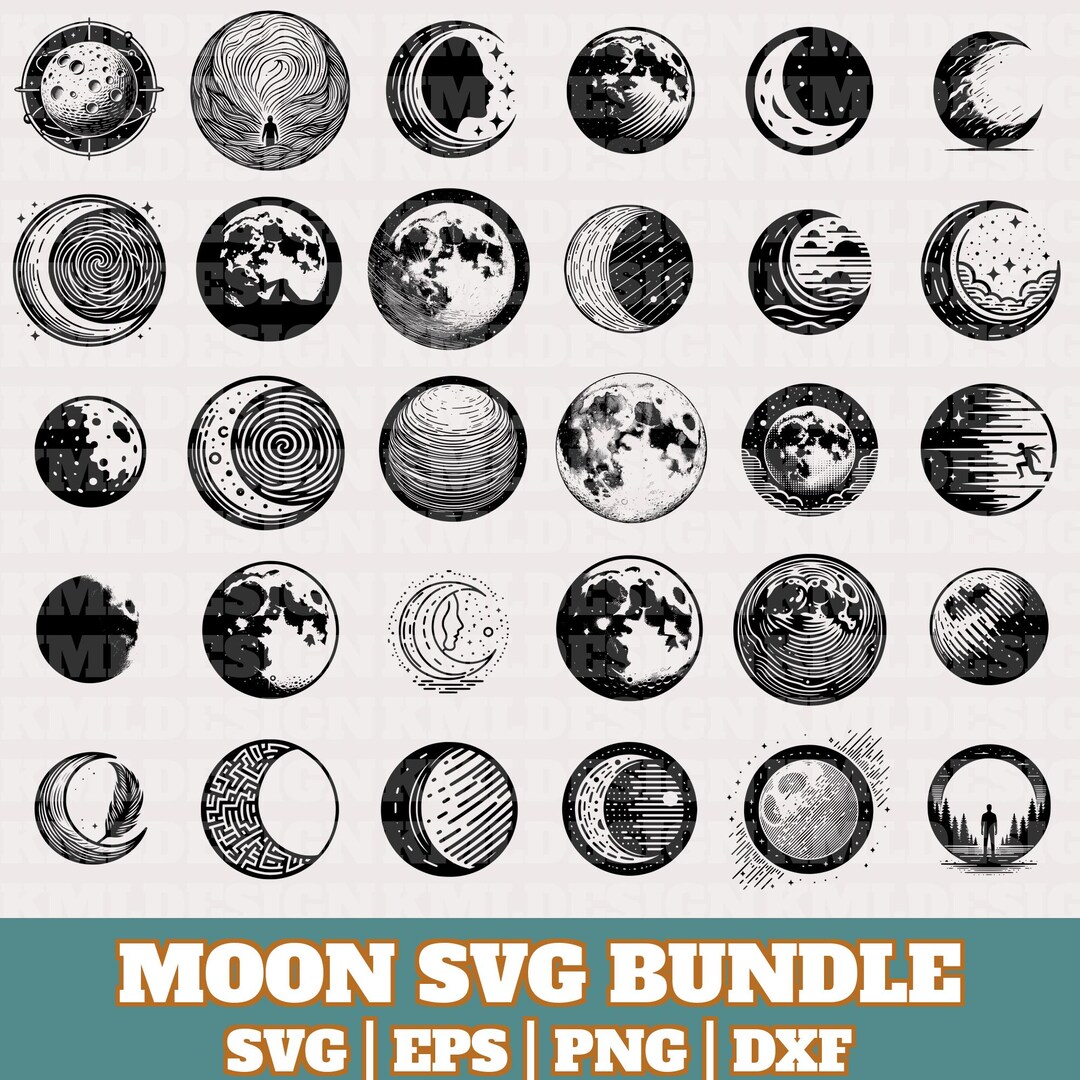 Moon Svg Bundle, Moon Design Svg, Moon Silhouette, Moon Cut File, Half ...