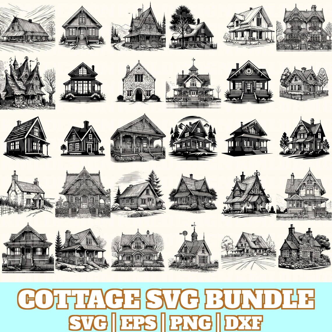 Cottage Svg Bundle, Rustic Log Cabin Vector, Cottage Silhouette ...