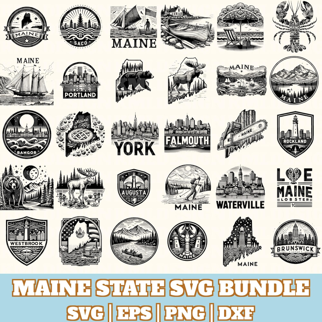Maine State Svg Bundle, Maine State Vector Silhouette, Maine State Svg ...