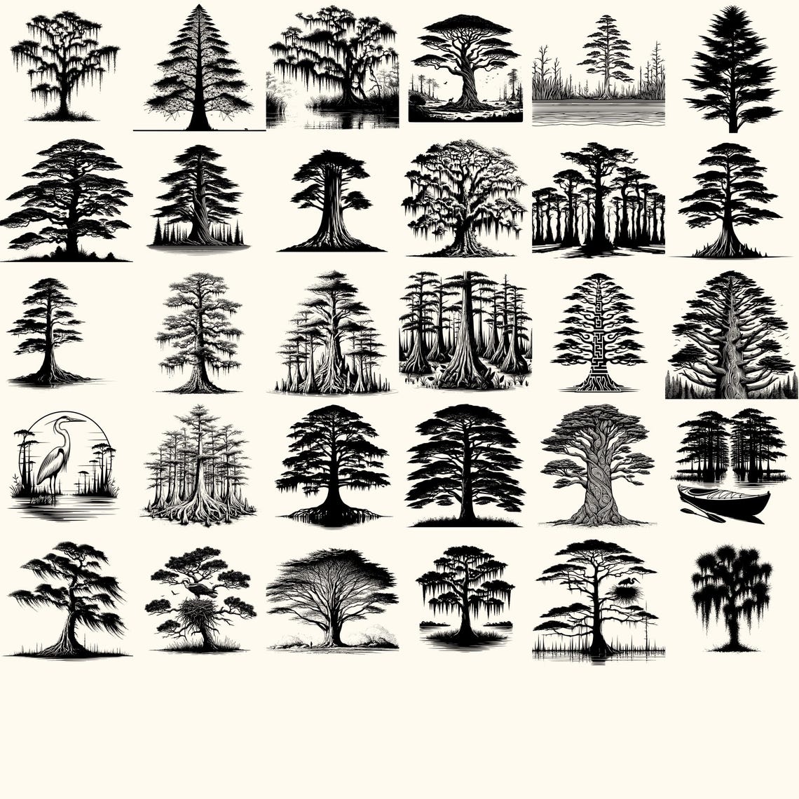 Bald Cypress Tree Svg Bundle, Bald Cypress Tree Vector Silhouette, Bald ...