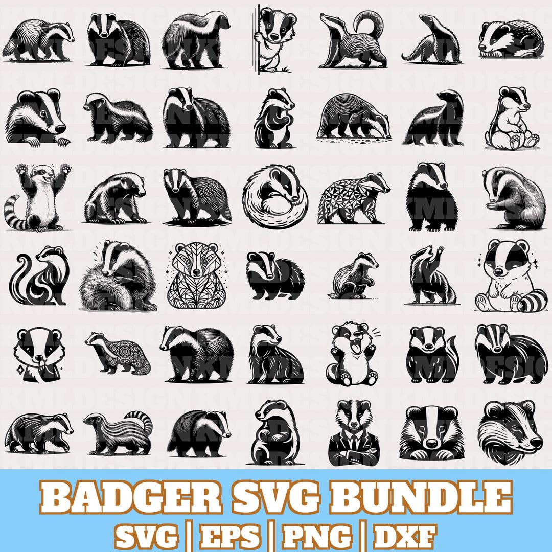 Badger Svg Bundle, Honey Badger Vector, Badger Silhouette, Badger ...