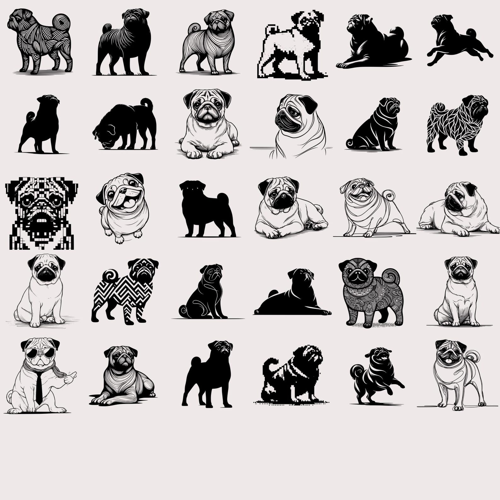 Pug Dog Svg Bundle, Pug Dog Vector, Pug Dog Silhouette, Cute Pug Dog ...