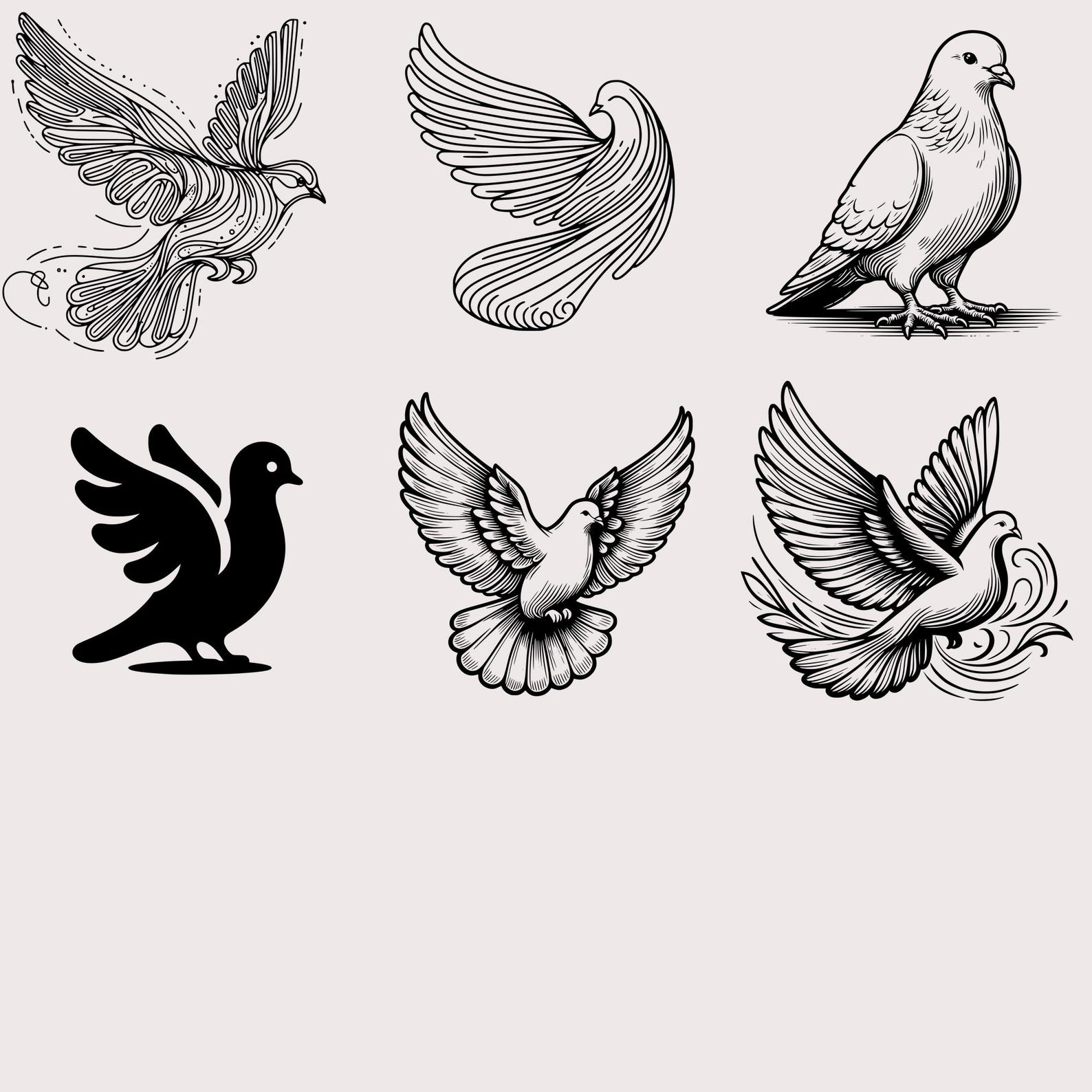 Doves Svg Bundle, Pigeon Vector, Pigeon Silhouette, Hand Drawn Doves ...