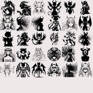 Demon Girl Svg Bundle, Demon Girl Vector, Demon Girl Silhouette, Demon ...