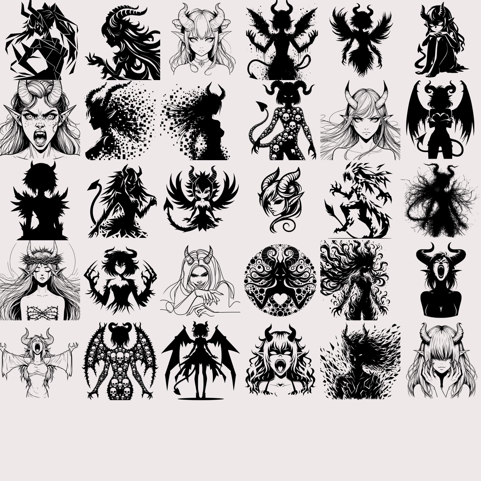 Demon Girl Svg Bundle, Demon Girl Vector, Demon Girl Silhouette, Demon ...