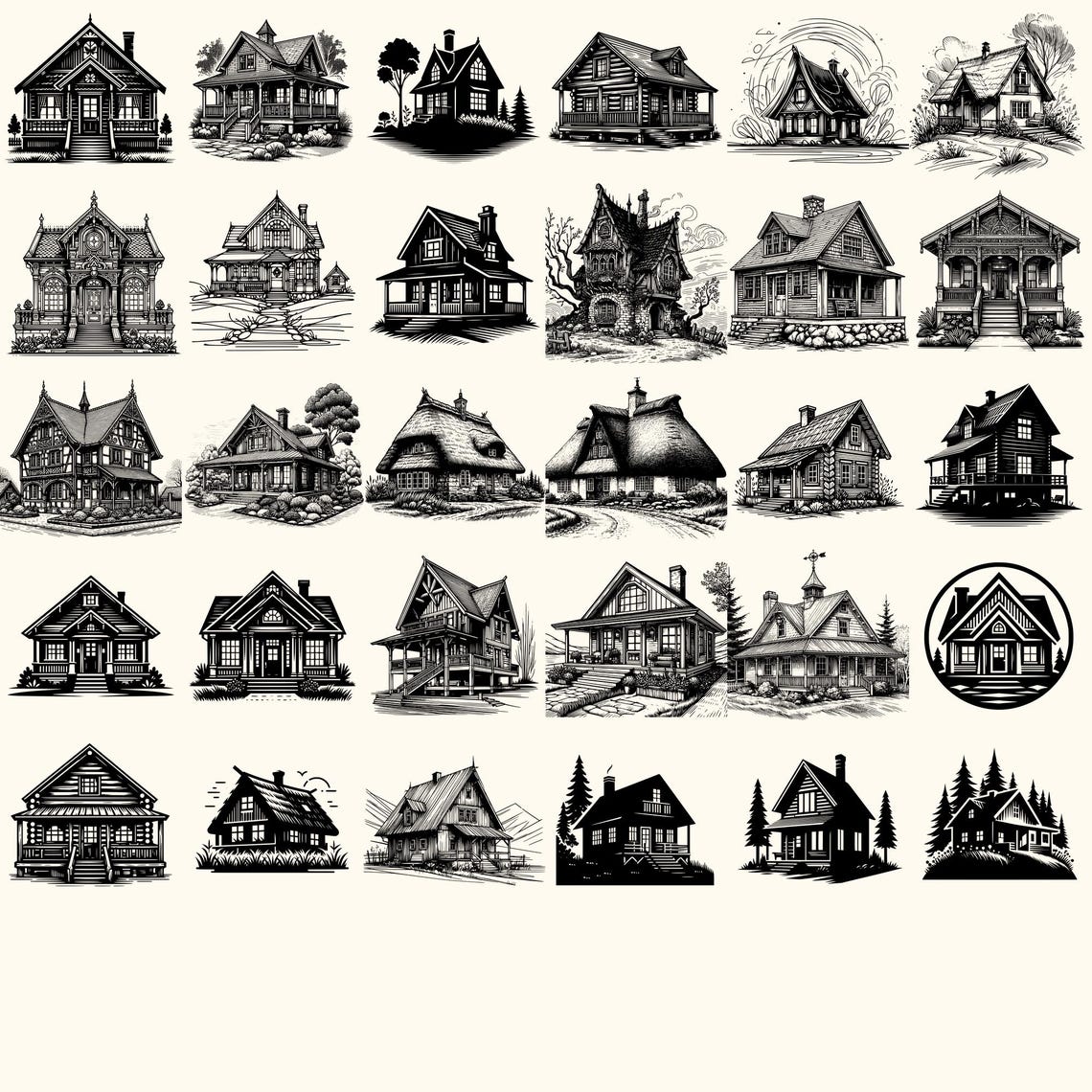 Cottage Svg Bundle, Rustic Log Cabin Vector, Cottage Silhouette ...