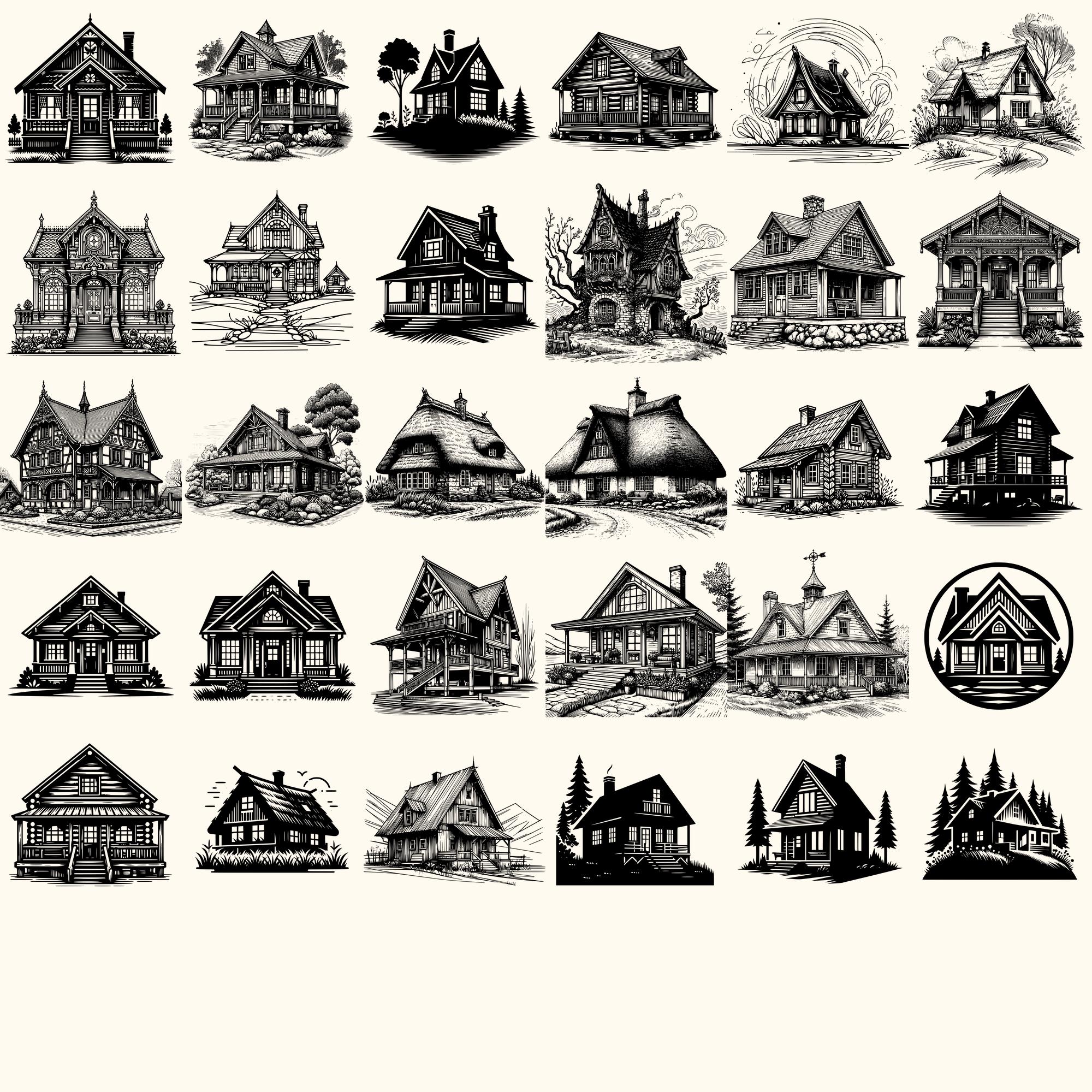 Cottage Svg Bundle, Rustic Log Cabin Vector, Cottage Silhouette ...