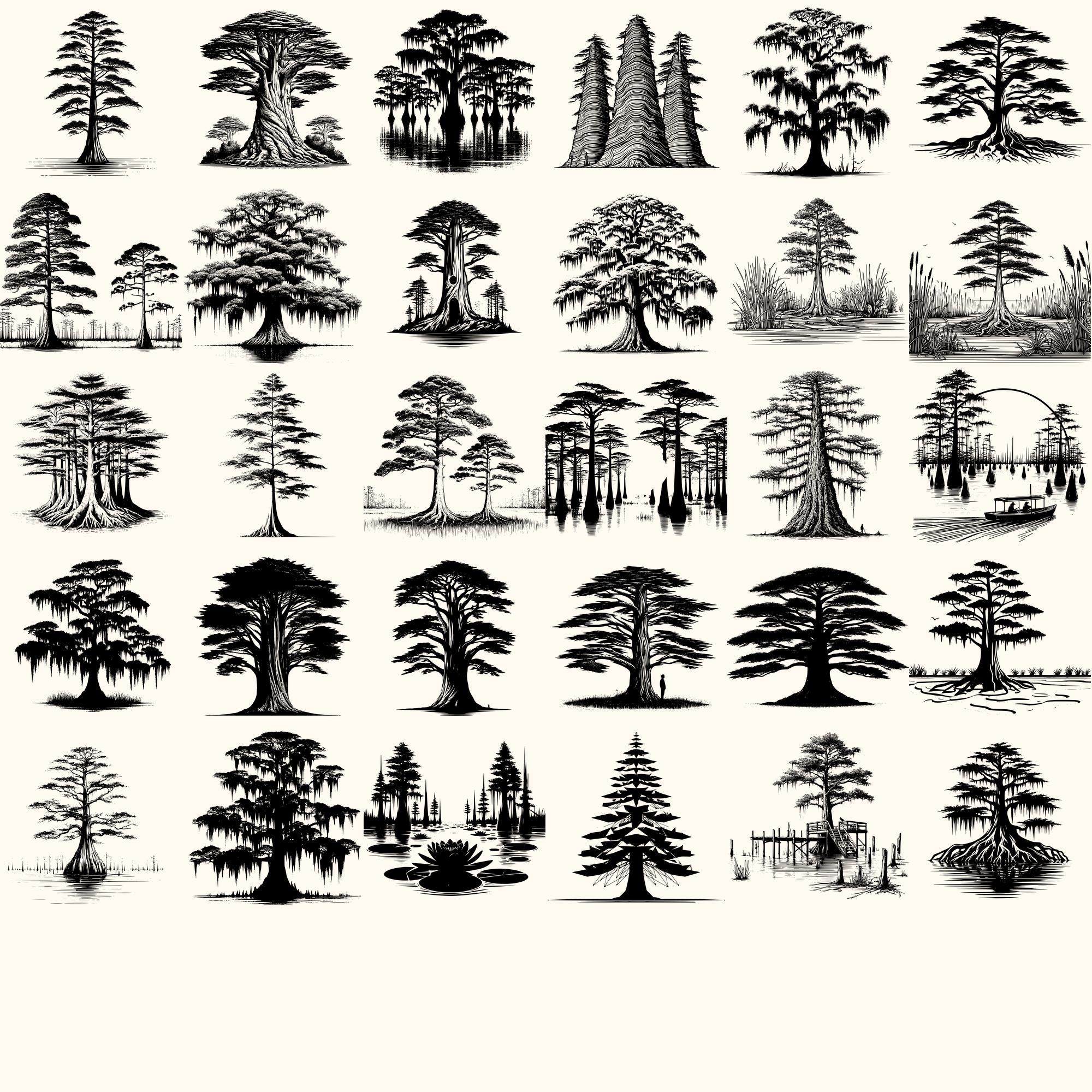 Bald Cypress Tree Svg Bundle, Bald Cypress Tree Vector Silhouette, Bald ...
