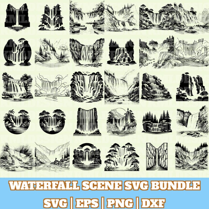 Waterfall Scene Svg Bundle, Waterfall Scene Vector, Waterfall Scene ...