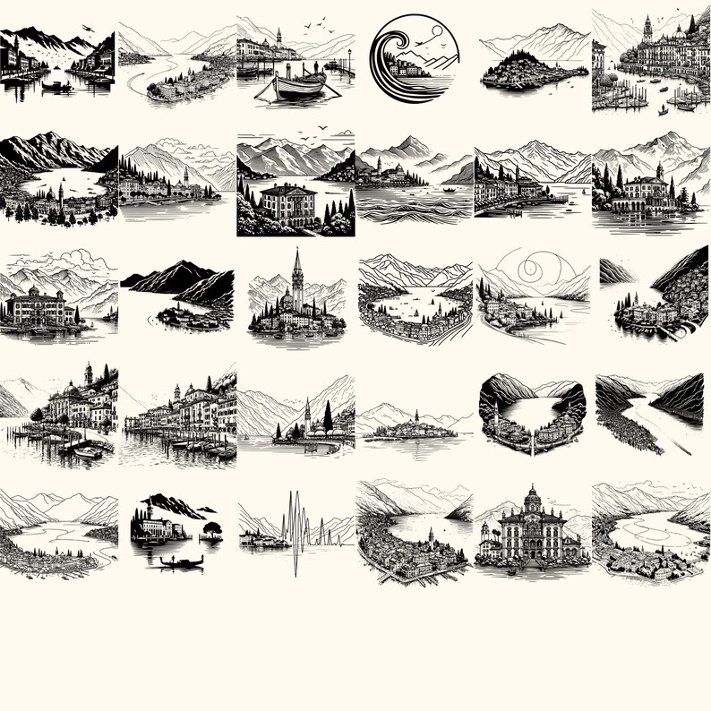Lake Como Bellagio Lombardy Svg Bundle, Lake Como Vector Silhouette ...