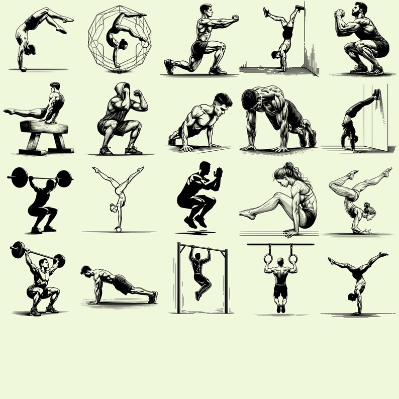 Pacchetto SVG Calisthenic, Vettore Ginnastica, Silhouette Ginnasta ...